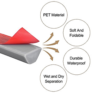 uxcell Collapsible Shower Water Barrier, 67 Inch Self-Adhesive Shower Corner Water Guard for Kitchen Countertop Cooktop Bathroom Tub to Keeps Dry and Wet Separation, Grey