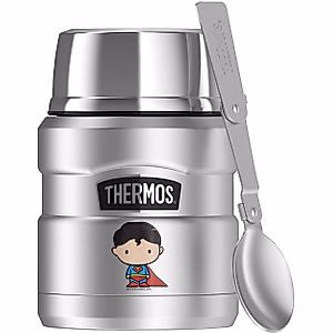 THERMOS Superman Cute Chibi, STAINLESS KING Stainless Steel Food Jar with Folding Spoon, Vacuum insulated & Double Wall, 16oz