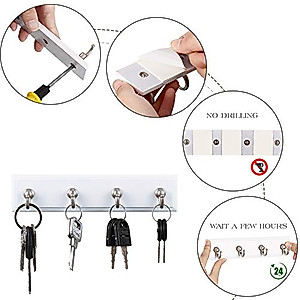 4 Pieces Key Rail 4-Hook Key Organizer Hook Rail Self-Adhesive Key Rack for Hanging Keys Towels (White)