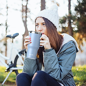 AUSOR 30 oz Tumbler with Lid and Straw,Water Bottle with Handle,Insulated Stainless Steel Tumbler for Hot & Cold, Coffee Travel Mug Cups Reusable Blue