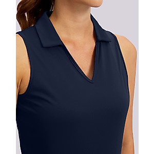SANTINY Women's Sleeveless Golf Shirt V-Neck Quick Dry Tennis Tank Tops Collared Golf Polo Shirts for Women(Navy_M)