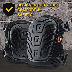 Knee Pads for Work - Universal Fit for Men and Women - Professional Poly-Shield Knee Pads With Gel-Padded Cushion - Construction Knee Protector With Adjustable Buckle Closure & Non-Slip Straps