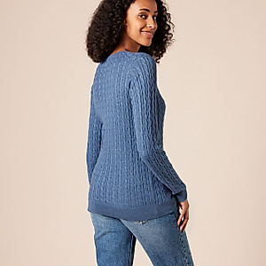 Amazon Essentials Women's Lightweight Long-Sleeve Cable Crewneck Sweater (Available in Plus Size), Blue Heather, X-Large