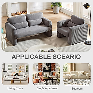ATUMON 60" Corduroy Loveseat Sofa,Comfy Upholstered Leisure Lounge Chairs Single Sofa with 2 Waist Pillow for Bedroom,Living Room (Grey, 60" Corduroy Loveseat)