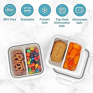 carrotez 2 Compartment Snack Containers, Portion Control Container, Small Food Storage Containers, Small Snack containers with Airtight lids, BPA Free, Stackable, Reusable, 2 PACK