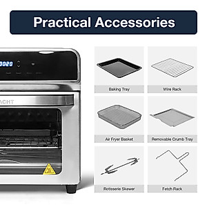 E-Macht Air Fryer Ovens Countertop, Convection Toaster Oven with 10 Cooking Functions, 6-Slice Toast &12-Inch Pizza Capacity, 6 Accessories Included, Auto Shut off, 24 Quart