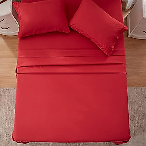 NexHome Full Size Sheet Set, Breathable & Cooling Sheets, Hotel Luxury Bed Sheet, Extra Soft, Deep Pockets 16", Easy Fit, Wrinkle Free, Comfy, Wine Red Bed Sheets 4 Piece Set