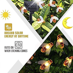 shinymolly Solar String Lights, 2 Pack 21FT 30 LED Solar Bee Fairy Lights 8 Modes Waterproof Outdoor Honeybee String Lights for Garden Patio Gate Yard Party Wedding Indoor Bedroom (Warm White)