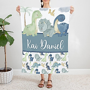 Personalized Dinosaur Baby Blanket, Dinosaur Blanket, Baby Name Blanket, Personalized Baby Boy Blanket, Dinosaur Crib, Boy Dinosaur Nursery, Super Soft Plush Fleece Blanket for Baby, 30 x 40 in
