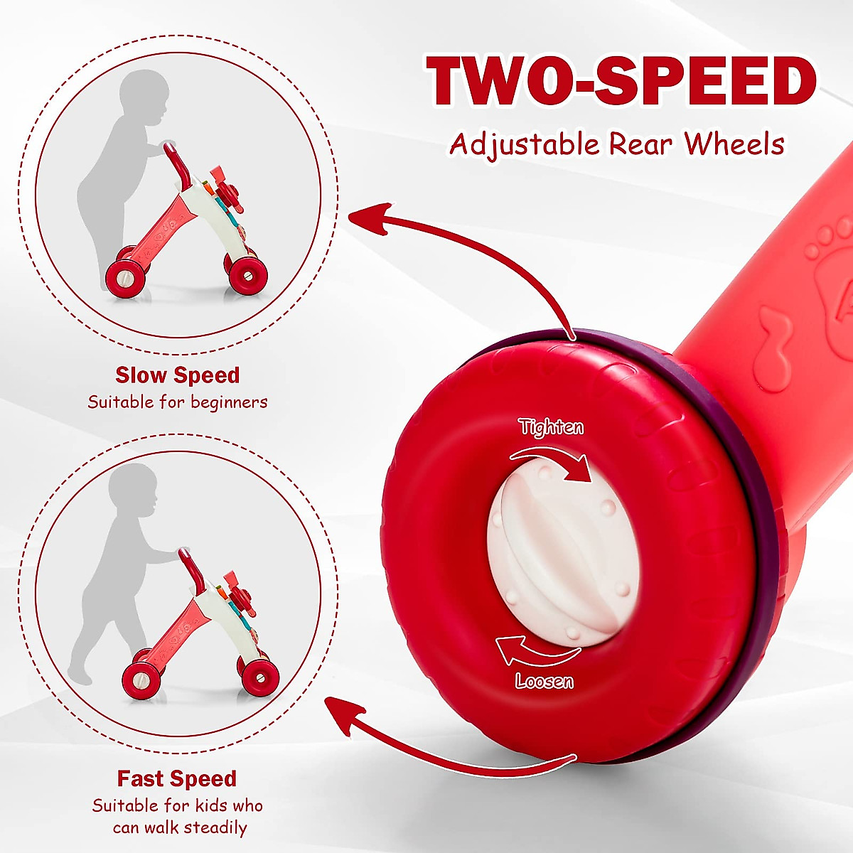 BABY JOY Sit to Stand Learning Walker, Baby Push Walker with Projector & Play Panel, Kids Early Education Activity Center with Lights & Sounds, Musical Walking Toys Gift for Toddler Boys Girls (Red)