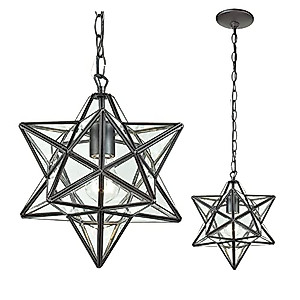 Elk 9-Inch Moravian Star Pendant - 145-001 Mini Pendant in Clear Glass and Oil Rubbed Bronze – LED Bulb, Dimmer and Smart Switch Compatible - Farmhouse and Eclectic Room Décor - Ceiling Light Fixture