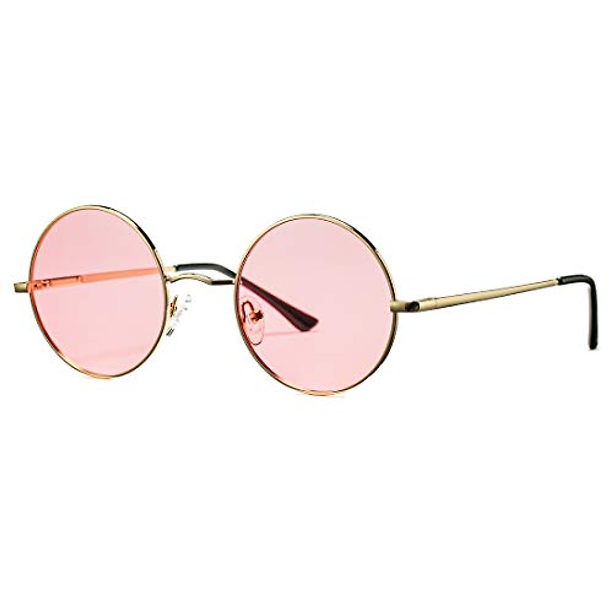 COASION Retro Small Round Polarized Sunglasses for Women Men Circle UV400 Sun Glasses (Gold Frame/Clear Pink Lens)