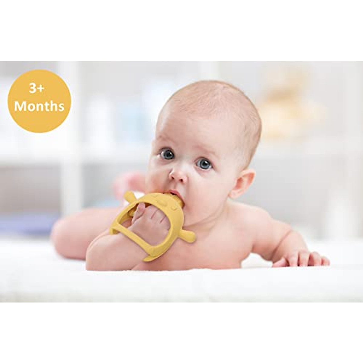 Socub Silicone Baby Teether Toy for Infants 3+ Months, BPA Free Anti-Drop Silicone Mitten Teething Toy for Soothing Sore Gums, Baby Chew Toys for Sucking Needs, Olive