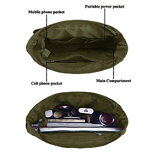 Canvas Tote Bag Waterproof Nylon Multi Pocket Shoulder Bags Laptop Work Bag Teacher Purse and Handbags for Women & Men (Army Green)