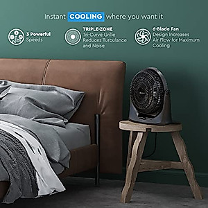 Comfort Zone PowrCurve CZHV101BS 9" 3-Speed Wall-Mountable Floor Fan with 180-Degree Adjustable Tilt, 6-Blades, (Bracket Included), Black/Silver