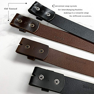 One Piece Full Grain Buffalo Leather Replacement Belt Strap 1-1/2" wide (Black, 52)