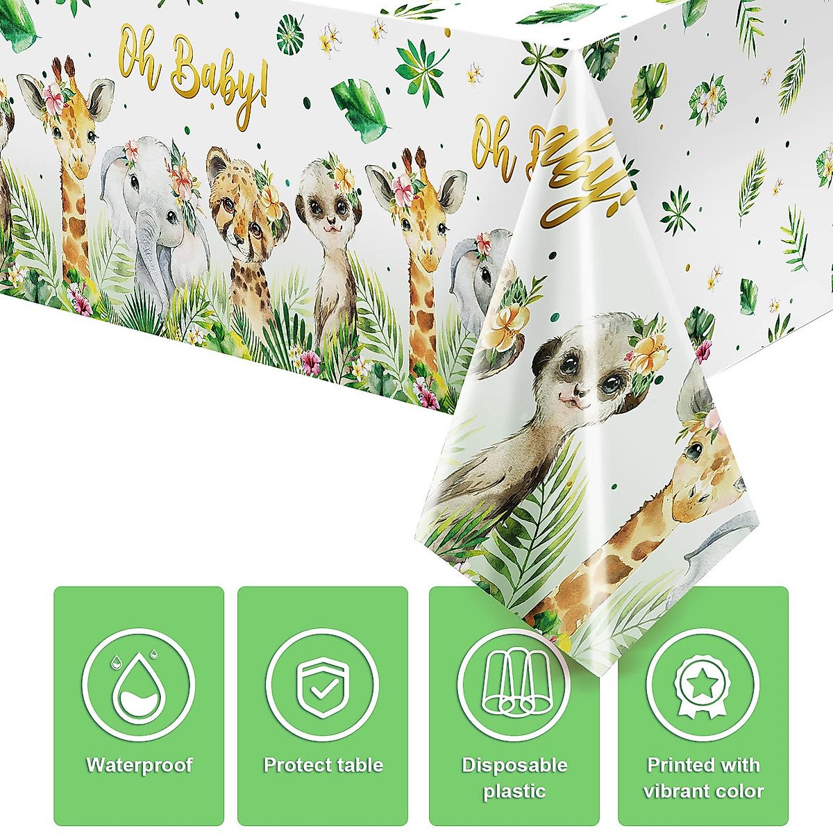 3 Pieces Jungle Safari Tablecloths Jungle Animal Plastic Table Cover Disposable Safari Table Cover Wild Jungle Plastic Tablecloth for Baby Shower Birthday Party Supplies Decorations, 54 x 108 Inch