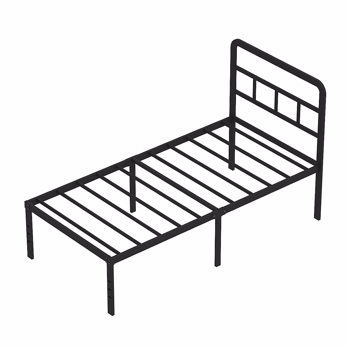 DiaOutro Twin Bed Frames with Headboard 18 Inch, Metal Platform No Box Spring Needed Heavy Duty Steel Slat Mattress Foundation/Easy Assembly/Noise Free/Black