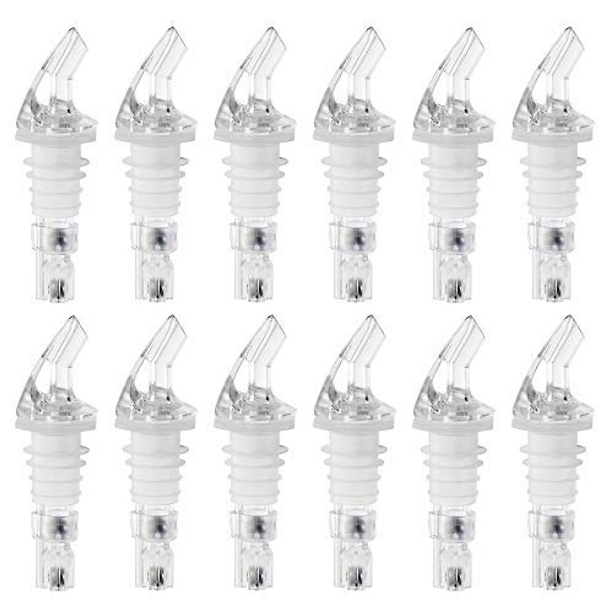 Tezzorio (Pack of 12) Measured Liquor Pourers, 1.25 oz, No Collar Clear Spout Bottle Pourer with Clear Tail