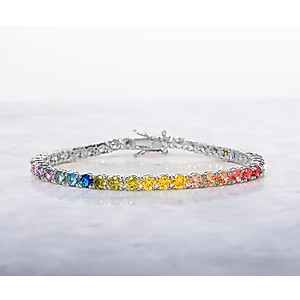 NYC Sterling Women's 4mm Cubic Zirconia Round Rainbow Pride Collection Tennis Bracelet