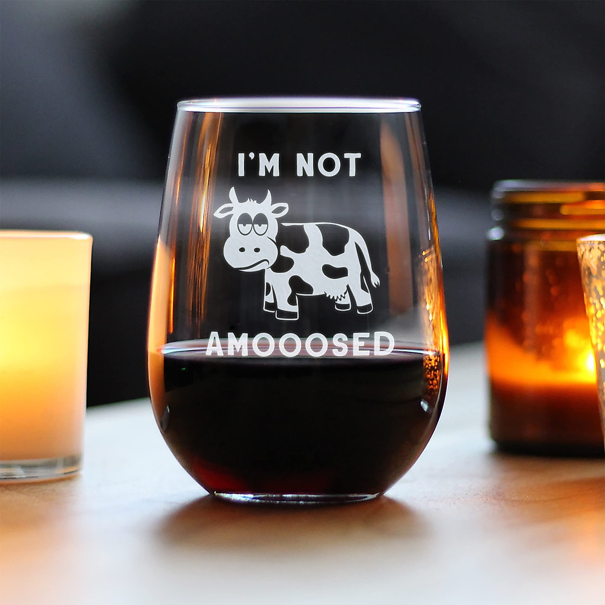 Not Amooosed - Cow Stemless Wine Glass - Cute Funny Cow Gifts and Home Decor - Large Glasses