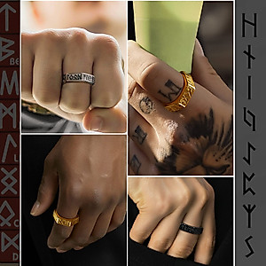 ChainsHouse Gold Band Rings Male Rotating Fidget Thumb Rings Retro Viking Runes Talisman Woman Stacking Bands 7mm Size 8