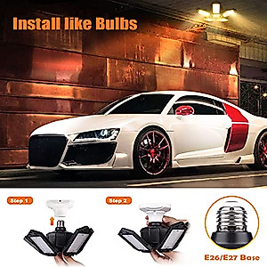 Garage Light Warm 2 Pack 3000K Garage Light Bulb 100W Equiv Garage Ceiling LED Lights LED Shop Light 5 Panel Garage Lights Adjustable Garage LED Light for Garage Basement Warehouse Attic Lighting