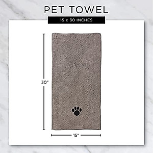 Bone Dry Pet Grooming Towel Collection Embroidered Absorbent Microfiber Drying Set, 15x30, Gray, 3 Count