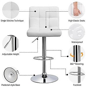 Yaheetech X-Large Bar Stools - Square PU Leather Adjustable Counter Height Swivel Stool Armless Chairs Set of 4 with Bigger Base,White