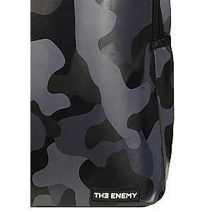 The Enemy Camo Bagpack, Unisex Eco PU Leather Backpack with Exclusive Blackout Zippers, Black Camo, One Size