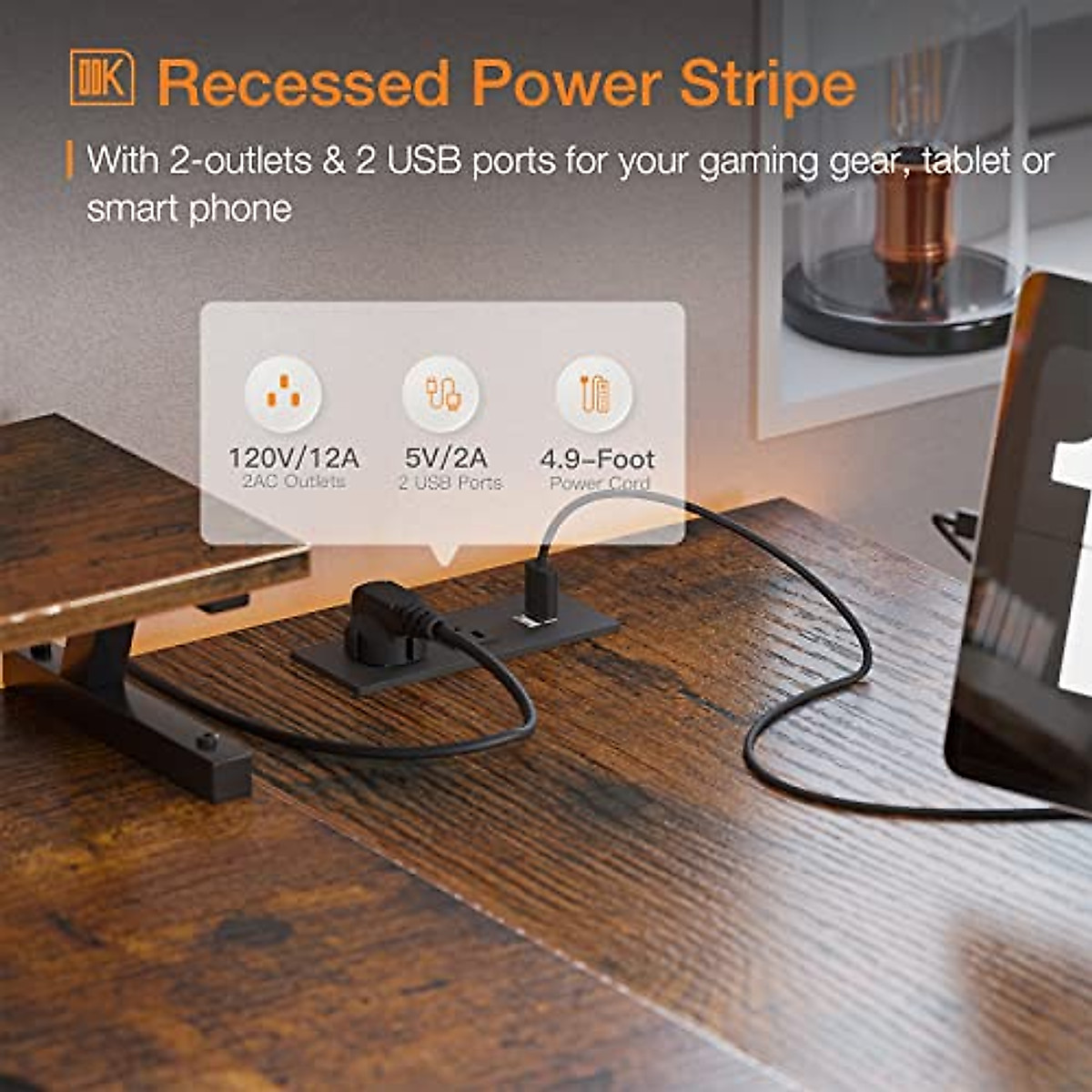 ODK 48 Inch L-Shaped Computer Desk with USB Ports