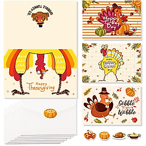 Fulmoon 240 Sets Funny Thanksgiving Greeting Cards Bulk Silly Turkey Gobble Thanksgiving Cards Assortment 4 x 6 Inch Thankful Fall Holiday Card with Envelopes and Stickers for Family Harvest Party