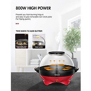 Popcorn Machine, 6-Quart Popcorn Popper maker, Nonstick Plate, Electric Stirring with Quick-Heat Technology, Cool Touch Handles (Red&Black)