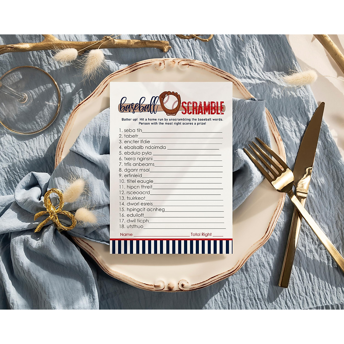 Baseball Word Scramble Game, 25 Pack - Fun Sports Themed Party Game, Bridal Shower Games for Guests, Couples Unscramble Activity Cards, Gender Reveal BBQ Ideas, Summer Party Supplies, Red and Blue