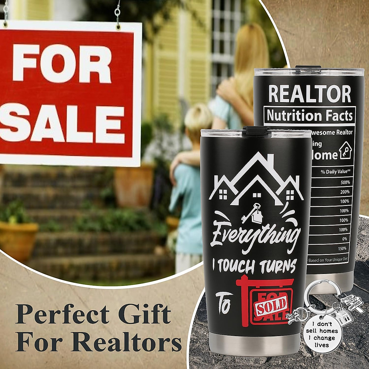 FROOBLEQUIRK Realtor Tumbler 20 Oz with Keychain – Real Estate Agent Gifts, Closing Gifts for Realtors, Must-Have Accessory