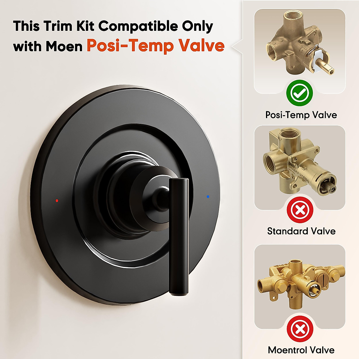 Replacement for Moen T2901BL Gibson Posi-Temp Valve Trim Kit-Shower Trim Kit Only, Shower Lever Handle, Matte Black