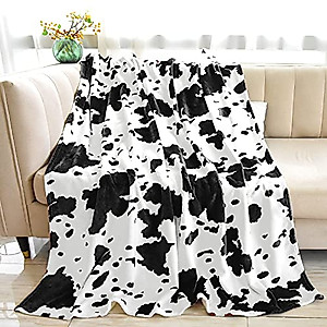 WISH TREE Cow Print Blanket Soft Fleece Throw Blanket with Cow Print for Twin Size Bed, Couch, Sofa (Cowhide, Twin Size 60 * 80 Inch)