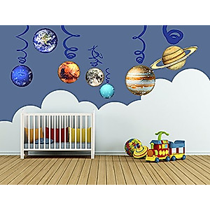 HADEEONG Space Hanging Decor, Solar System Hanging Swirl Party Supplies Space Happy Birthday Banner for Boys Girls Kids Space Themed Planets Birthday Party Favor Supplies 30PCS
