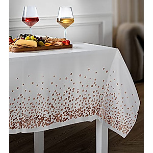 Prestee Rose/Gold Tablecloths, 4pk, 54"x108" | Gold Dot Disposable Tablecloths | Plastic Tablecloth | Rose Tablecloths | Plastic Table Cover | Paper Tablecloths for BBQ, Party, Fine Dining, Wedding