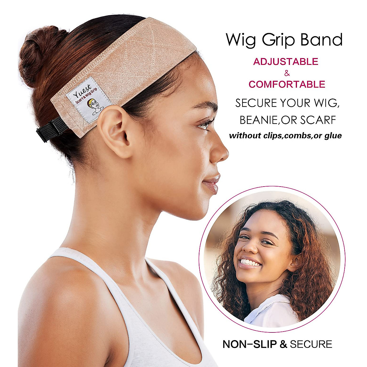 Yuest Wig Grip Band - Lace Front Wig Headband for Secure, Non-Slip Grip and Keeping Wigs in Place - Velvet No-Slip Wig Gripper Accessory for Women, Beige, 2 Pack