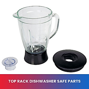 Total Chef 6-Speed Countertop Blender, 6 Cup (1.5L) Glass Jar, 2 Pulse Options, 500 W, Stainless Steel Blades, Auto-Clean Function, Puree, Crush, Blend For Smoothies, Shakes, Dips, Black and Silver