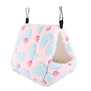Pet Hammock, Plush Winter Pet House Hanging Cage Nest Swing Tent for Bird Squirrel Rabbit Keep Warm Hammock Pink 8.7 x 8.3inch(22 x 21cm-Pink)