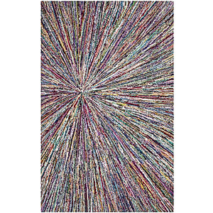 SAFAVIEH Nantucket Collection Area Rug - 5' x 8', Multi, Handmade Boho Abstract Burst Cotton, Ideal for High Traffic Areas in Living Room, Bedroom (NAN319A)