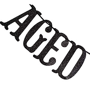 Qttier Aged to Perfection Banner for 50th 60th 70th 80th 90th 100th Birthday Anniversary Party Decorations Assembled Supplies Decor Favors Bunting Photo Booth Props Sign (Black Glitter)