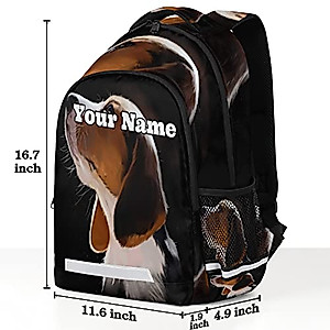 Herdesigns Custom Beagle Puppy Dog Backpack for Men Women with Name Personalized Cute Animal Dog School Bookbag Backpacks Customized Travel Casual Daypack Laptop Bag
