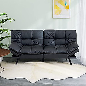 Hcore Convertible Futon Sofa Bed,Black Leather Memory Foam Loveseat Futons Sofa Couch,Small Euro Lounger Sofa for Compact Living Spaces,Apartment,Dorm,Studio,Guest Room, Home Office/Black Leather