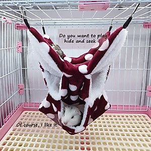 LEFTSTARER Rat Ferret Sugar Glider Cage Hammock Bedding Small Pet Cage Accessories Toy Triple-Layer Hammock Bedding for Hamster Guinea Pig Sugar Glider Rat Ferret Chinchilla Playing Sleeping(Red)