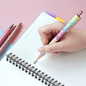 6 PCS Ballpoint Pens, Glitter Rose Gold Click Ball Pens, Metal Retractable Pen, Black Ink Medium Point 1mm, Gifts and Office Supplies