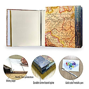 Holoary Self Adhesive Page Photo Album with Metallic Pen Magnetic Self-Stick Page Scrapbook for 3x5 4x6 5x7 6x8 8x10 Hand Made DIY 40 pages Albums, Printed Kraft Paper Cover Old Map Adventure World Travel Vacation Memory Book