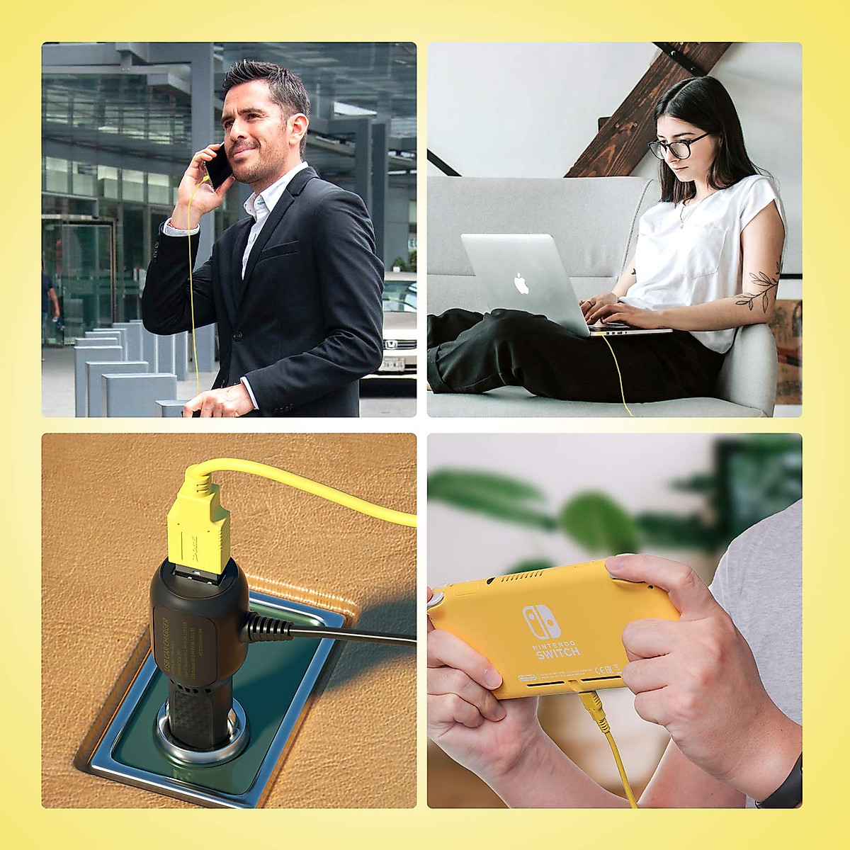 HEATFUN Yellow USB C Charger Cable for Switch, MacBook, Pixel C, LG Nexus 5X G5, Nexus 6P/P9 Plus, One Plus 2, Sony XZ and More - Fast Charging (4.92ft)